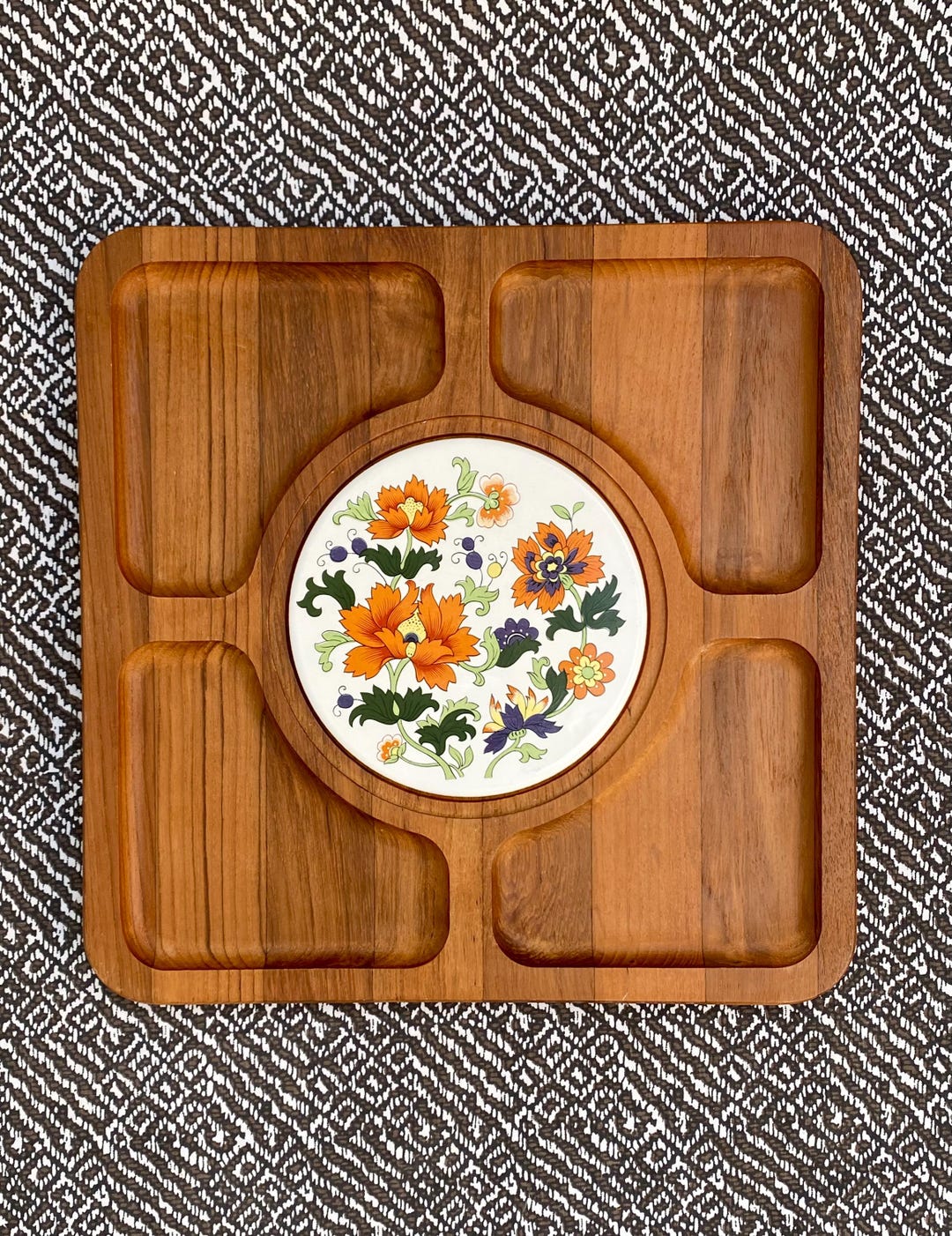 Vintage Dolphin Teak Wood and Ceramic LARGE Serving/cheese Platter - Etsy