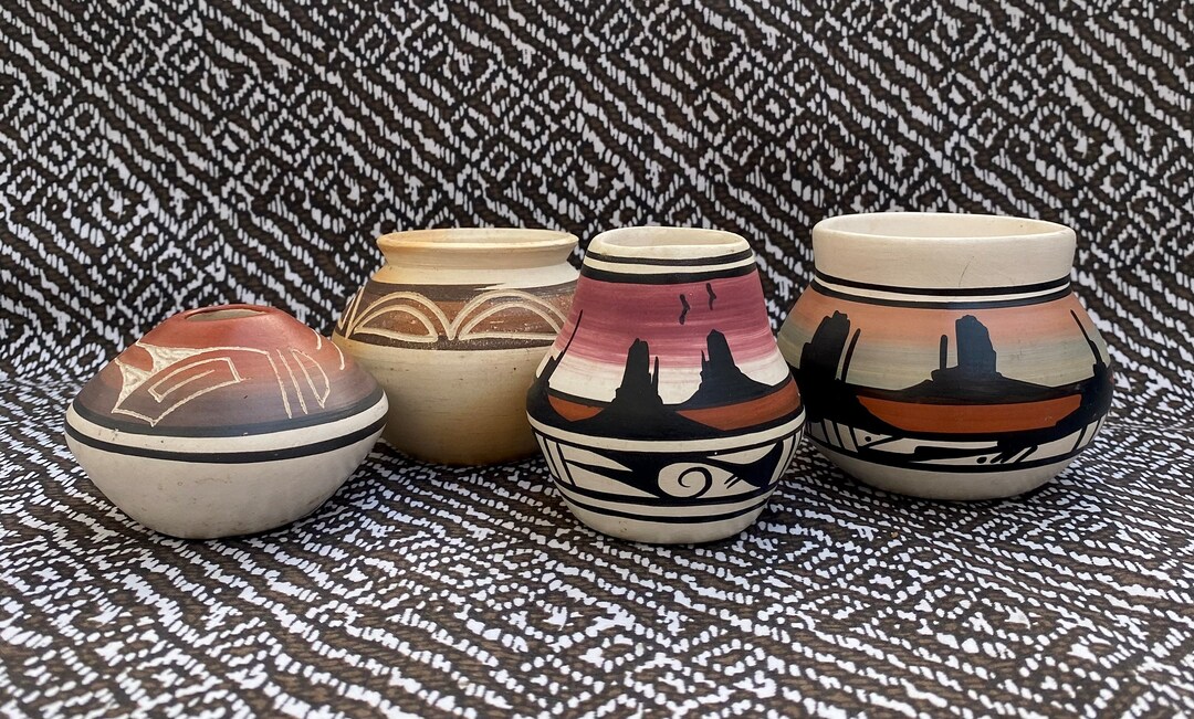 4 Vintage Native American Pottery Vases, Vintage Southwestern Pottery ...