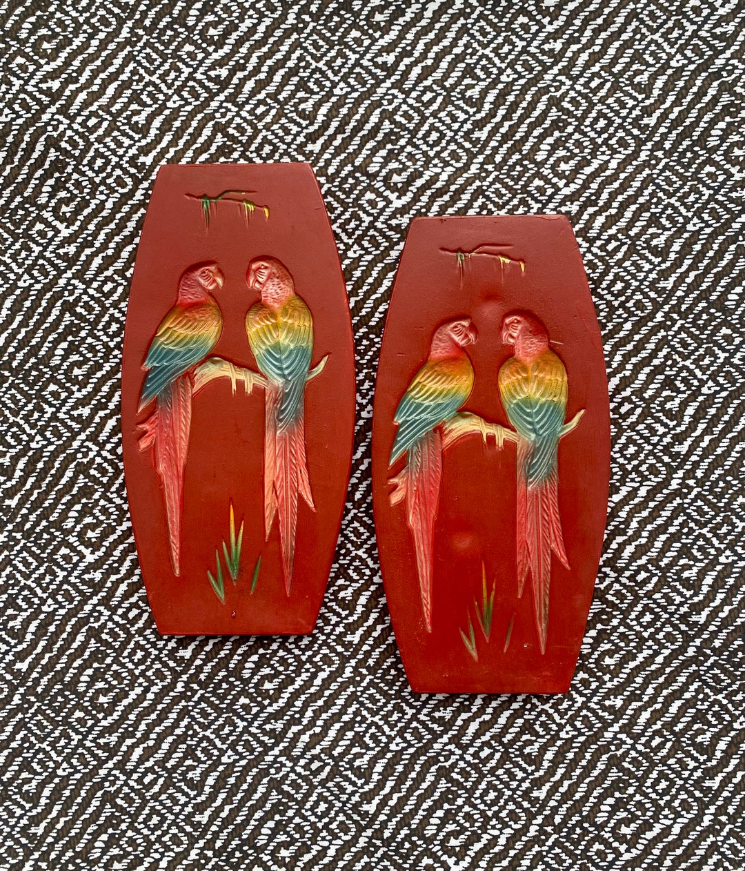 2 Mid Century Red Chalkware Bird Plaques Bird Wall Decor Mid - Etsy
