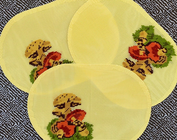 3 Vintage Mushroom Needlepoint Placemats, Vintage Placemats, Mushroom ...