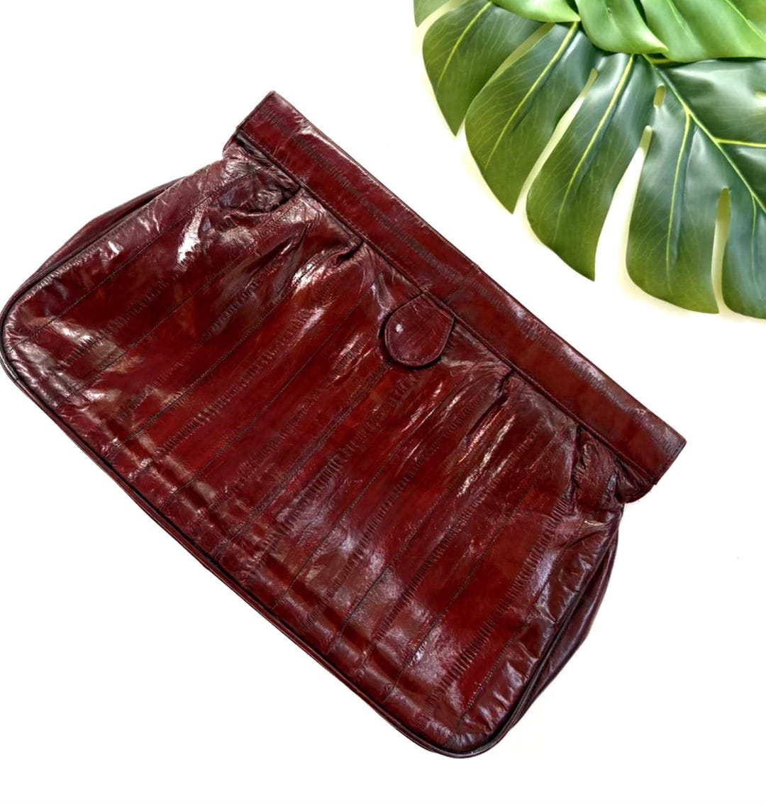 Vintage Oxblood Eel Skin Handbag or Clutch 1980's - Exotic Skin Handbag ...