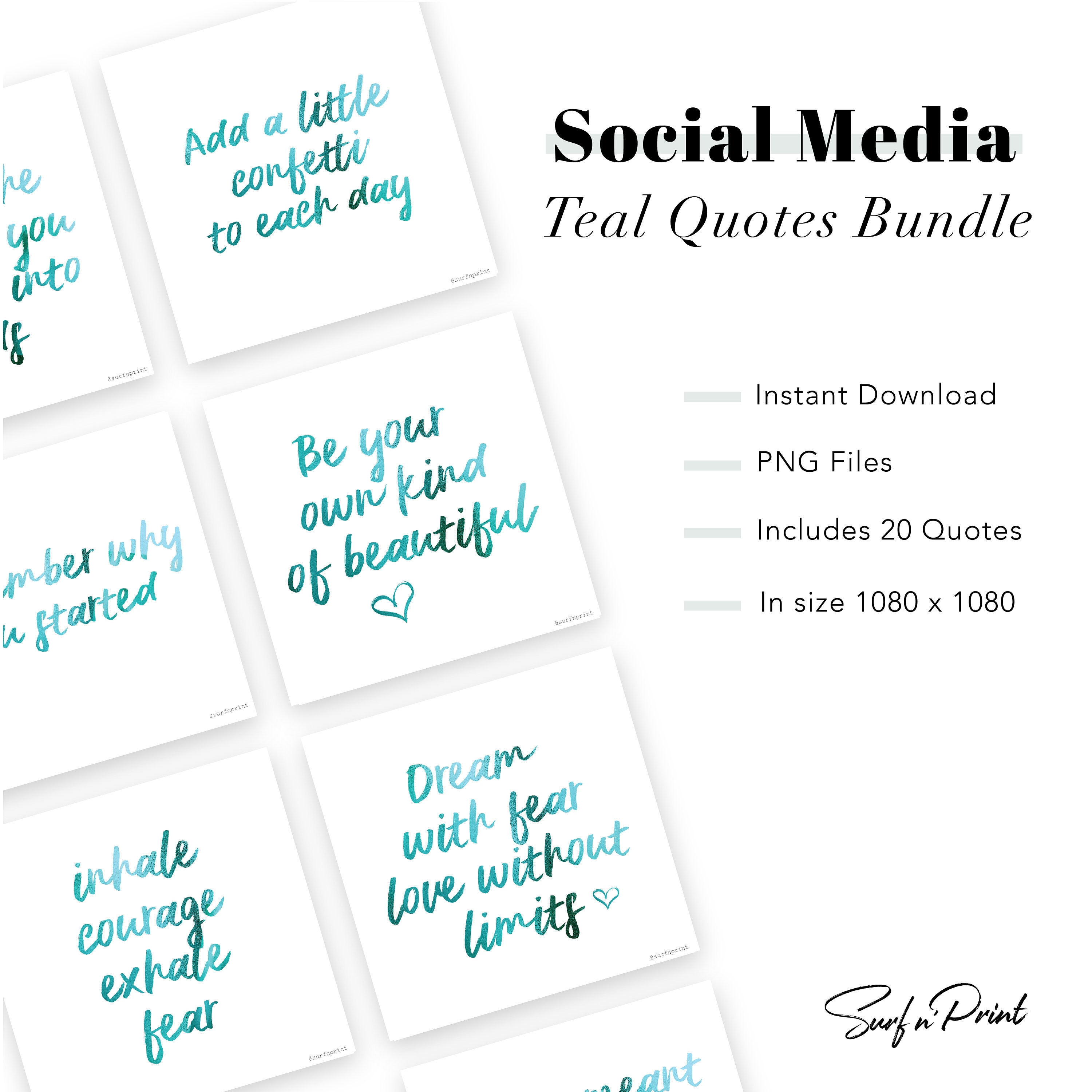 Teal Social Media Quotes Bundle, Motivational Quotes, Instagram Quotes ...