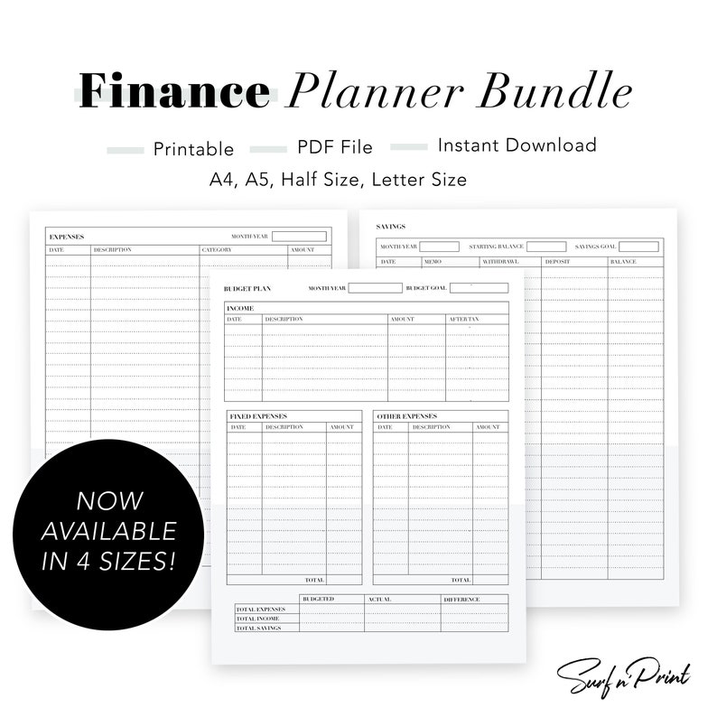 Printable Financial Planner Bundle - Monthly Budgeting | Expense ...