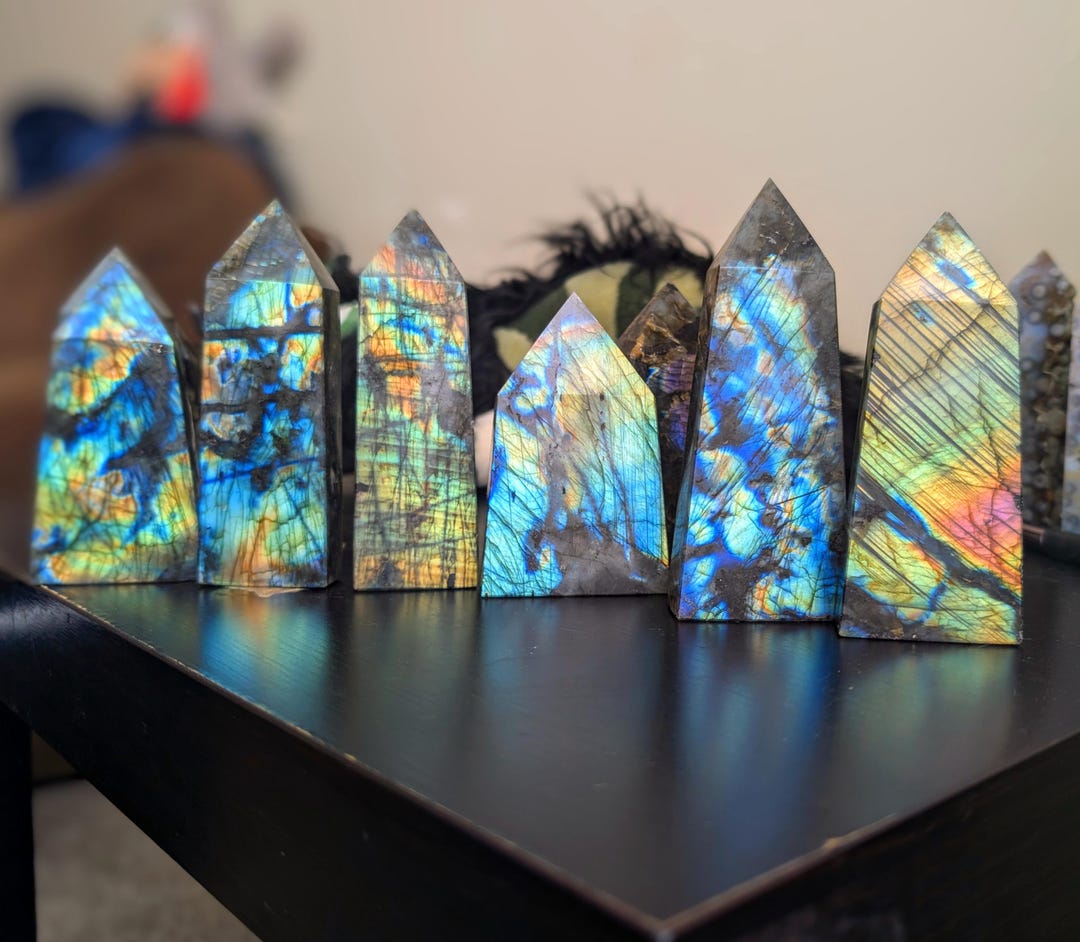 Flashy Labradorite Crystal Towers, Dual Sided Flash Labradorite, Blue Flash Labradorite Towers ...