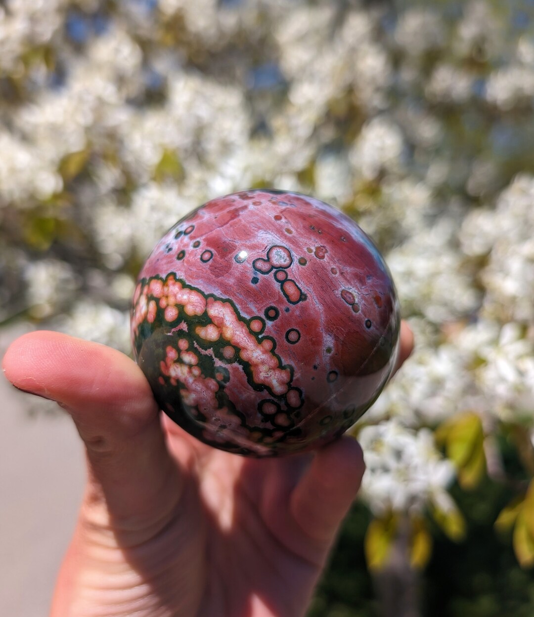 Rare Pink Orbicular Jasper Sphere, Ocean Jasper Sphere, Blue Orbicular ...