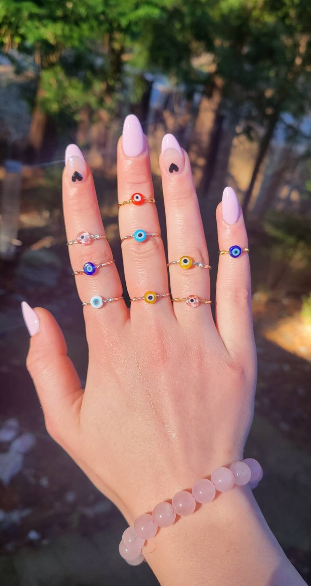 Glass Nazar Rings, Dainty Evil Eye Ring, Evil Eye Ring, Wire Wrapped ...