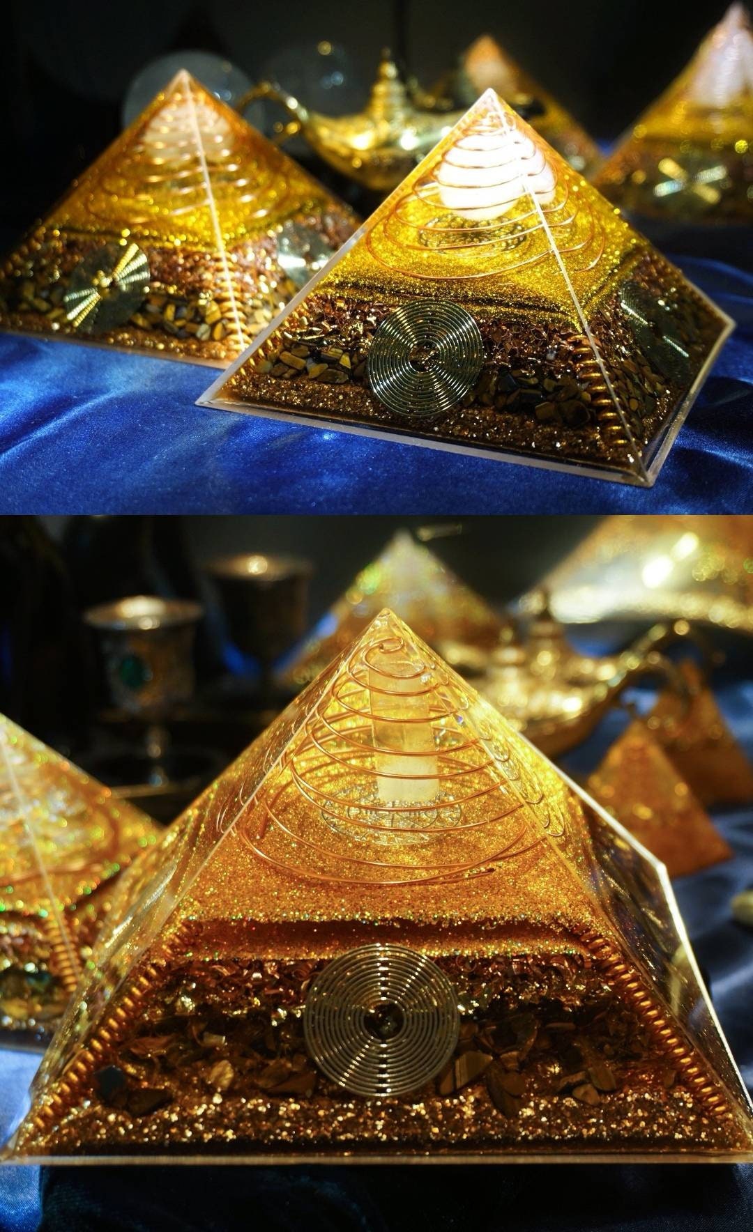 Large Abundance Orgonite Pyramid Copper Wire Reiki Crystal Ball Chakra ...