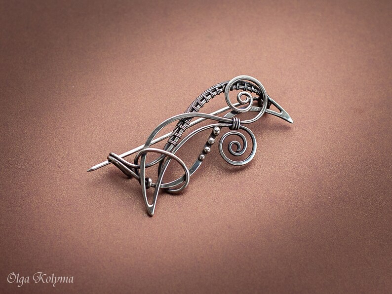 Silver brooch Celtic shawl pin Wire wrapped brooch Scarf pin | Etsy