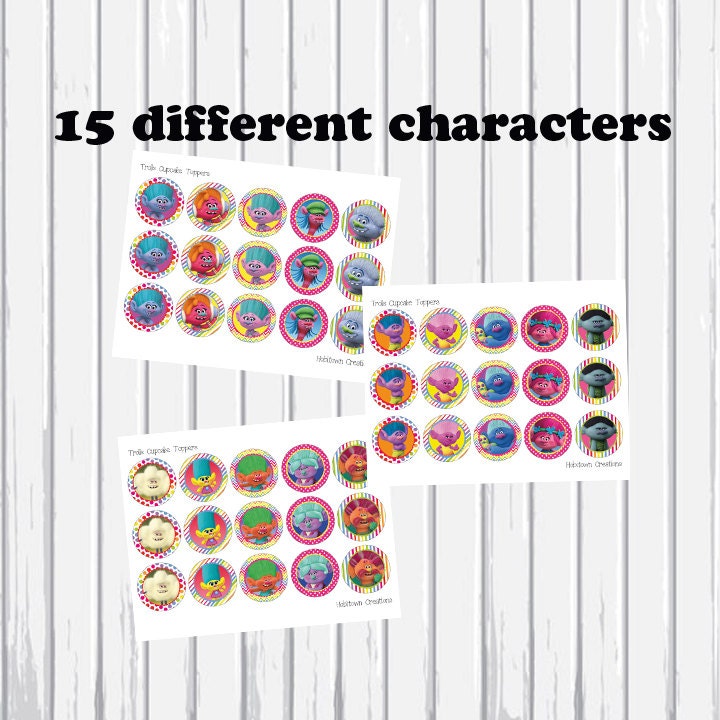 Trolls Printable Digital 15 Cupcake Toppers 15 Different Characters ...