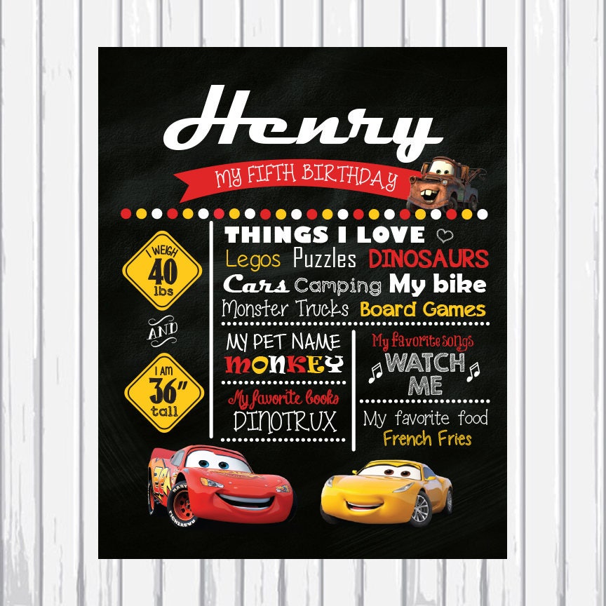 CUSTOMIZED Printable CARS 3 Chalkboard Sign KEEPSAKE - Etsy