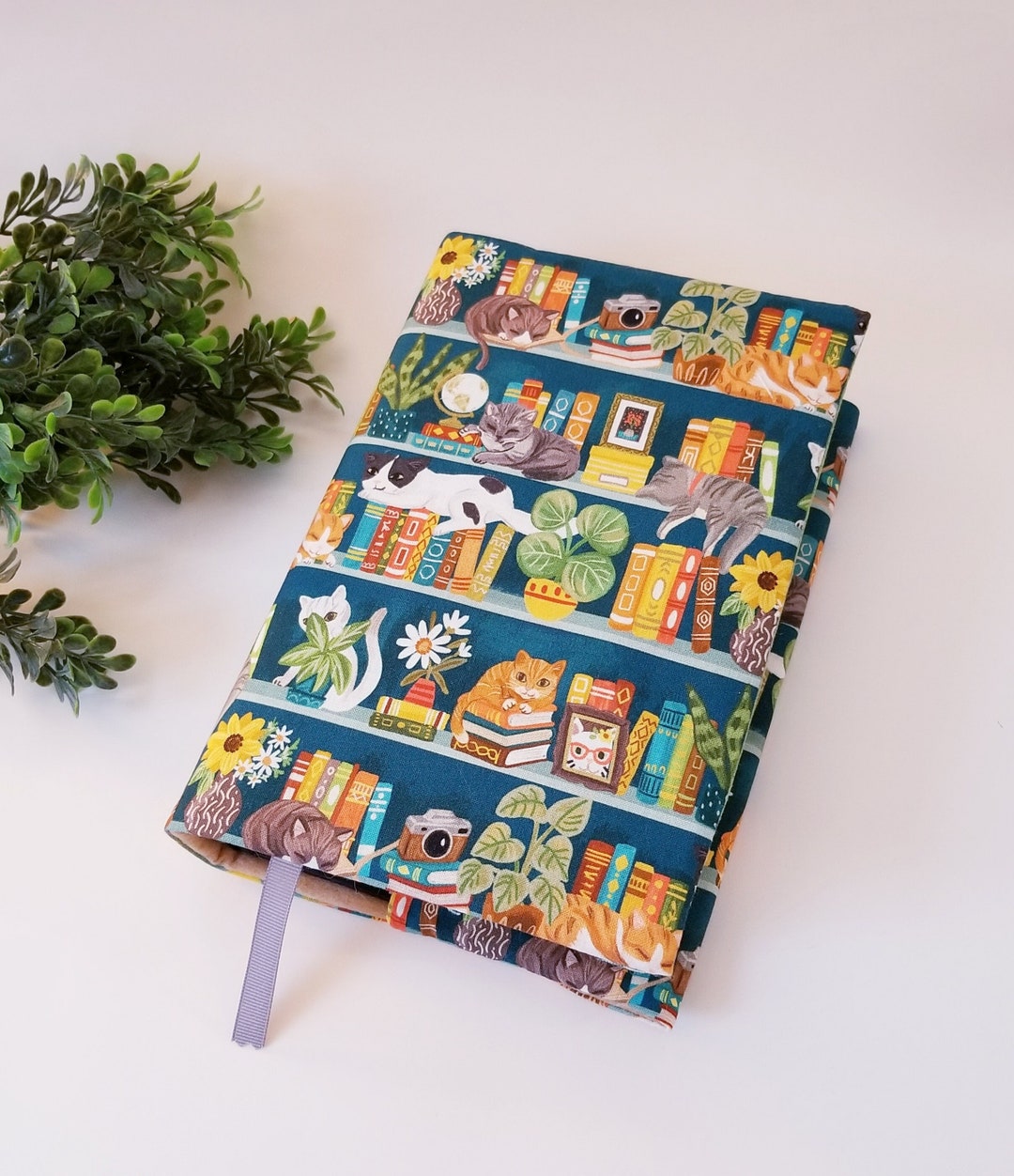 Cat Book Cover, Adjustable Book Cover, Fabric Book Cover, Fabric Book ...