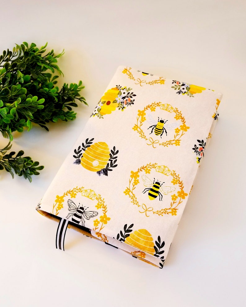 Bee Book Cover, Adjustable Book Cover, Fabric Book Cover, Fabric Book ...