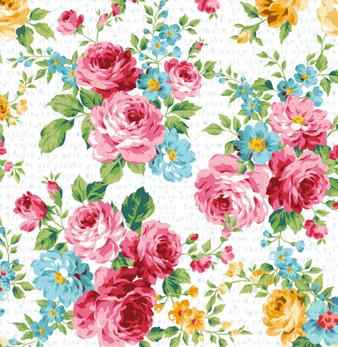 Sweet Rose Floral Seamless Pattern: Pioneer Woman Style (digital ...