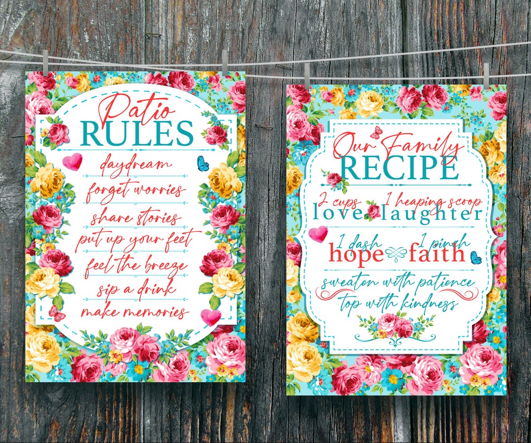 Farmhouse Kitchen Prints: Family Recipe & Patio Rules (digital Download ...