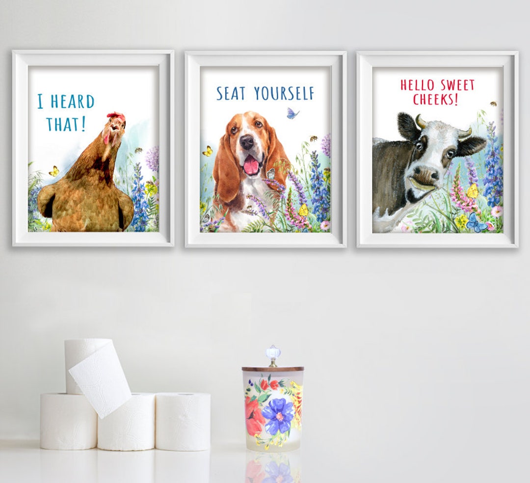 Funny Animal Bathroom Art Prints: Farmhouse Decor (Digital Download ...