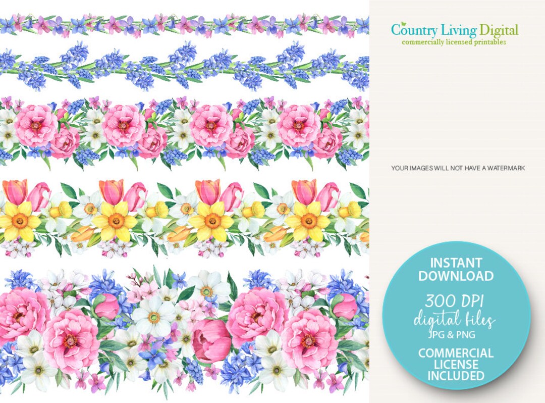 Watercolor Floral Seamless Pattern Bundle Pioneer Woman Border Design ...