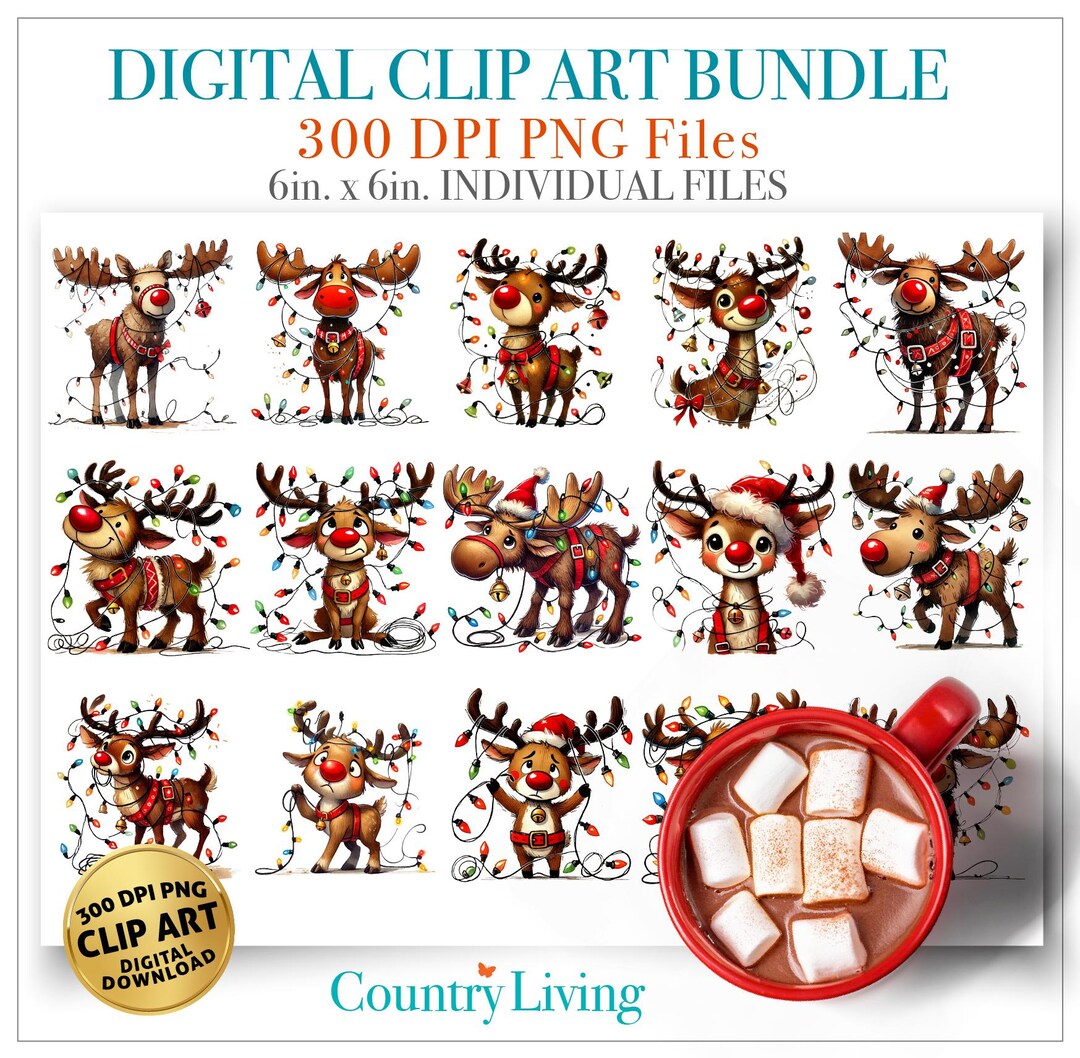 Quirky Reindeer Funny Moose Clipart Bundle Whimsical Holiday Graphics ...
