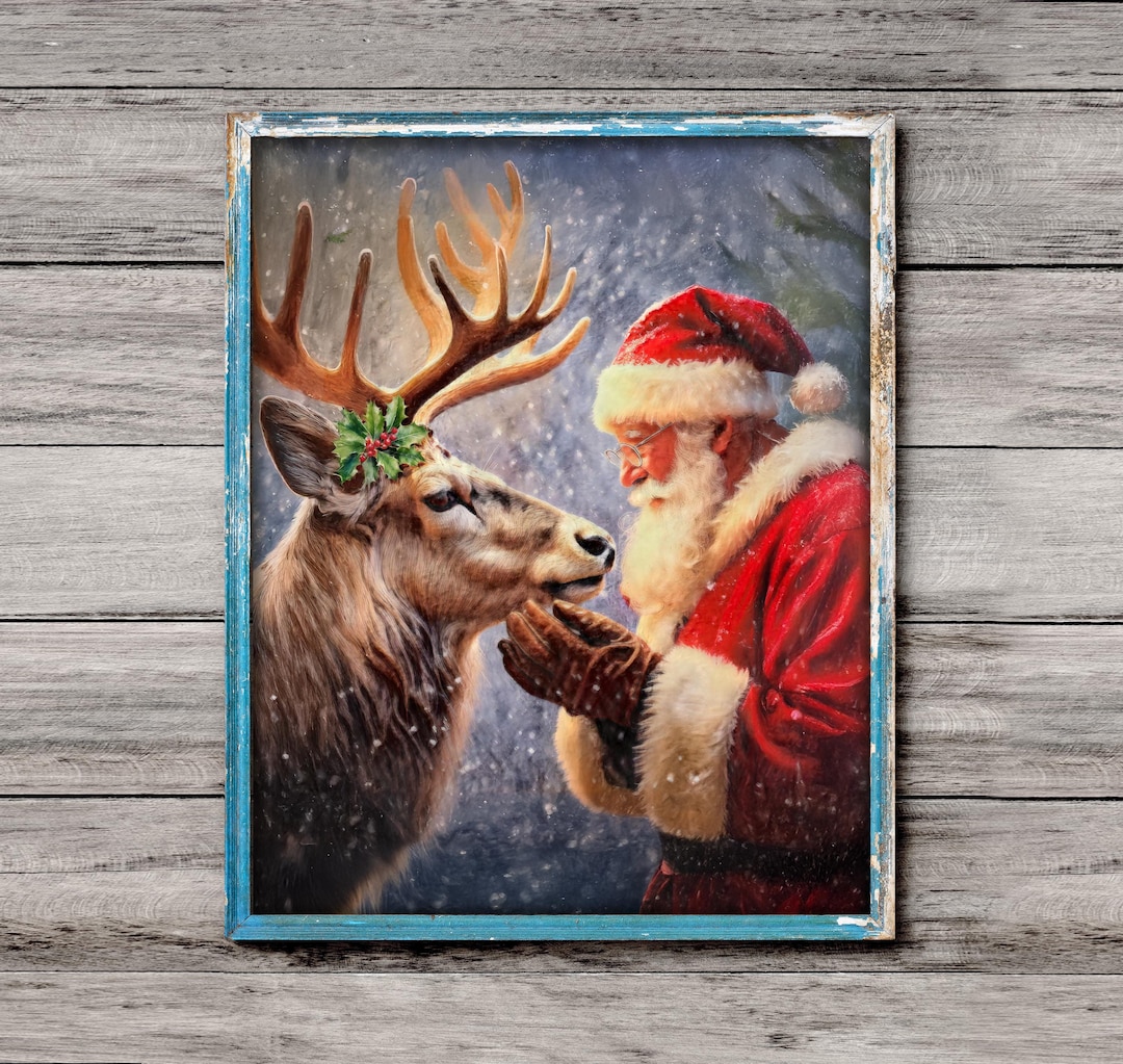 Vintage Christmas Wall Art Downloadable Christmas Printful Print Santa ...