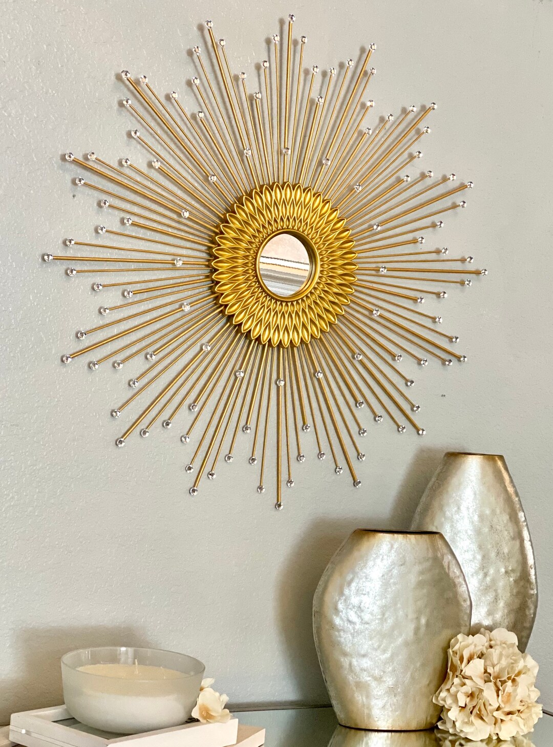 30" Decorative Starburst Mirror, Sunburst Mirror, Sun Mirror, Gold ...