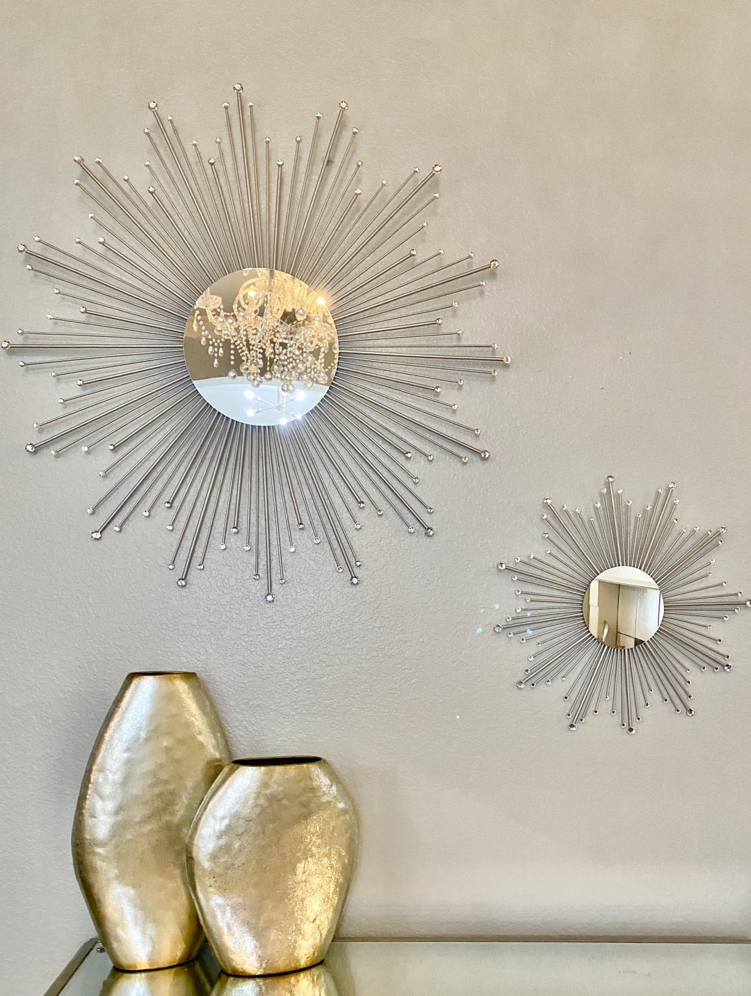 2 Sparkle Sunburst Mirror Set (29") (17”), Starburst Mirror, Sun Mirror ...