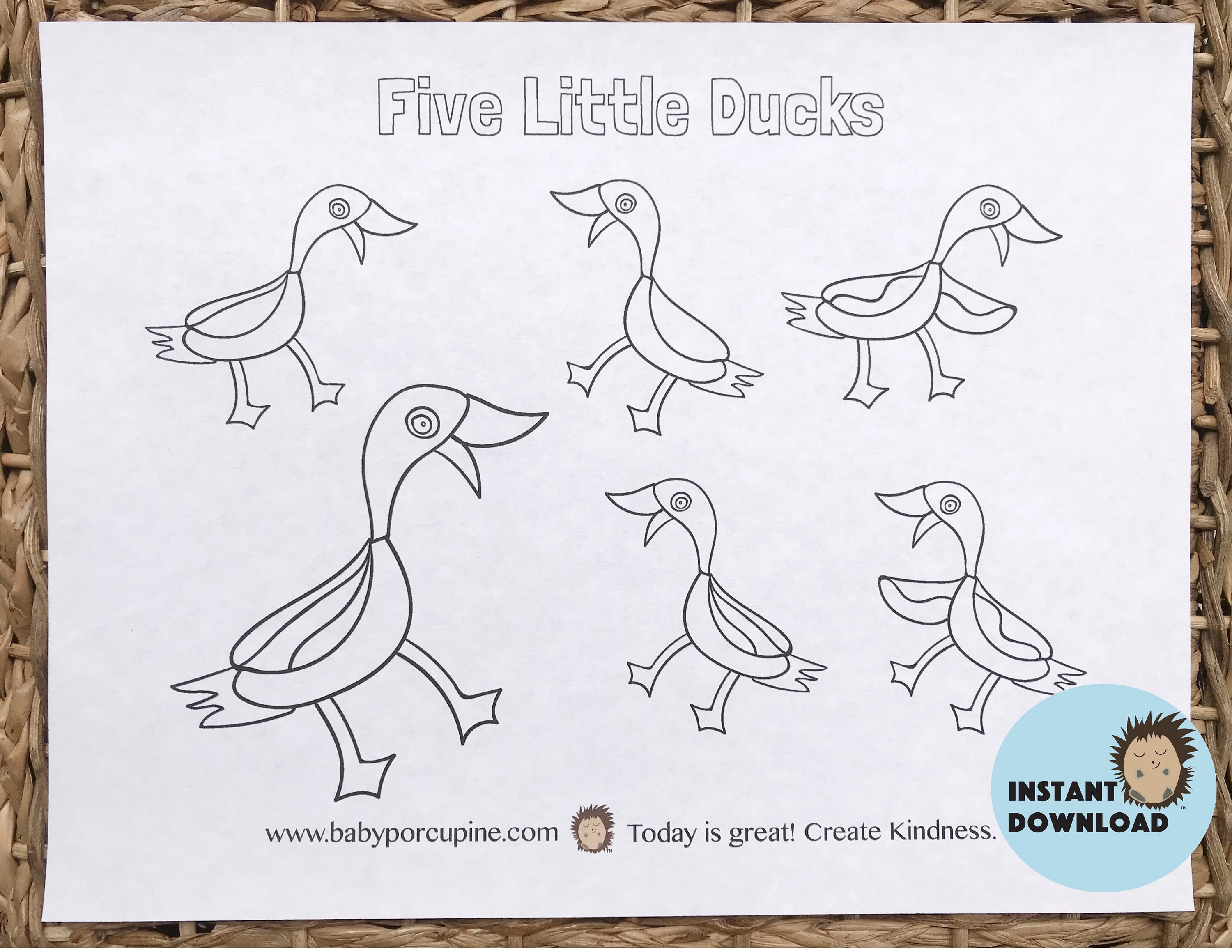 INSTANT DOWNLOAD, Printable Coloring, Cut Out and Story Play Page, Five ...