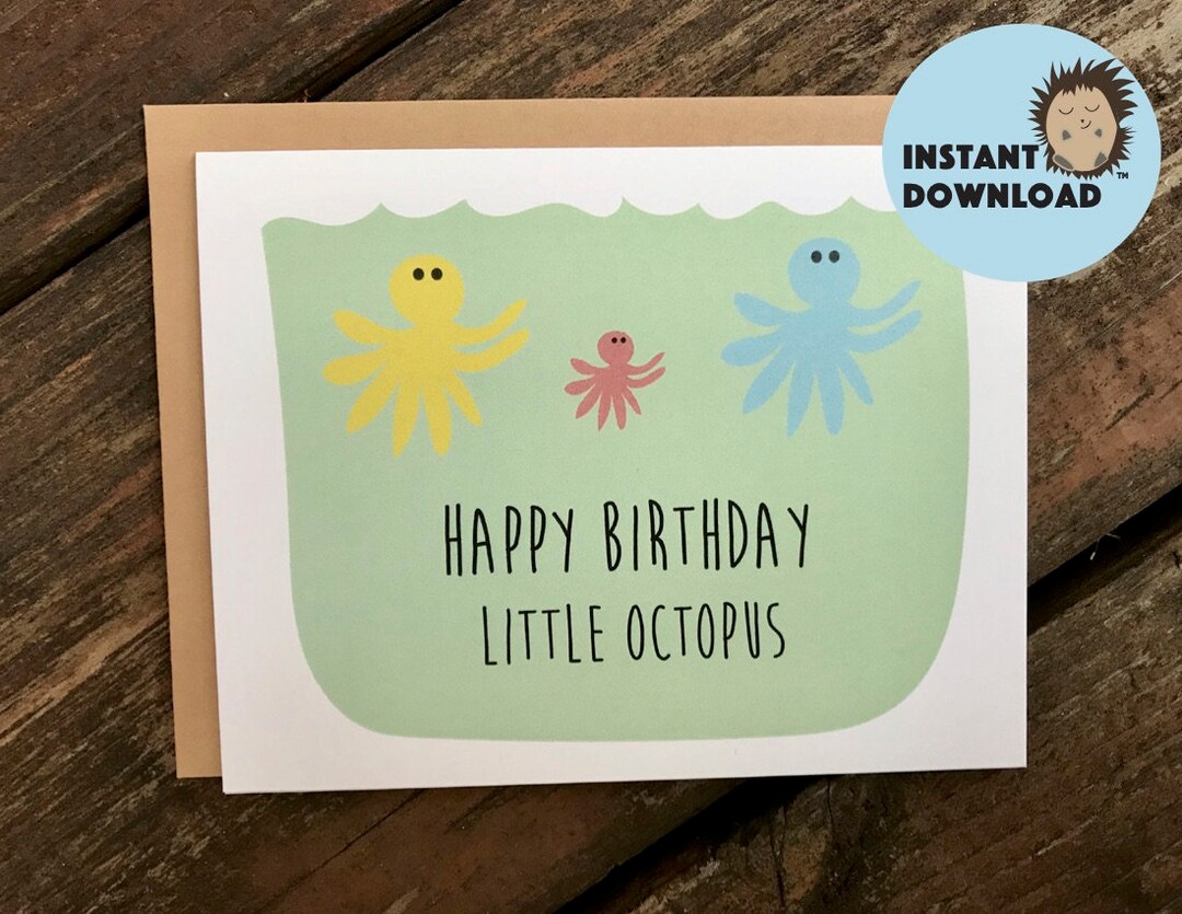 INSTANT DOWNLOAD, Printable Happy Birthday Octopus Card, Instant ...