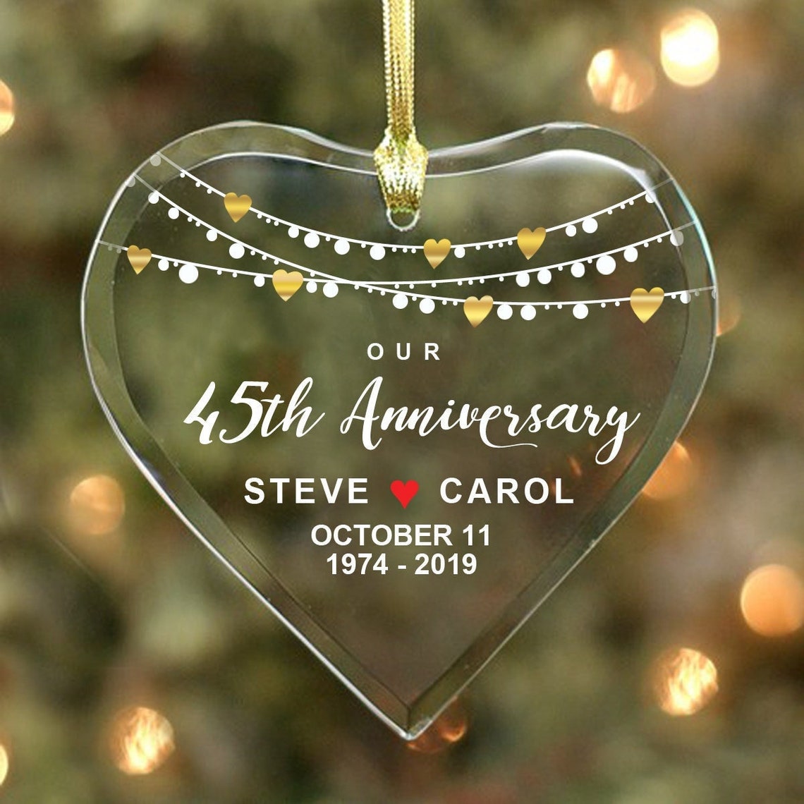 Our 45th Anniversary Couples Glass Heart Ornament - Etsy