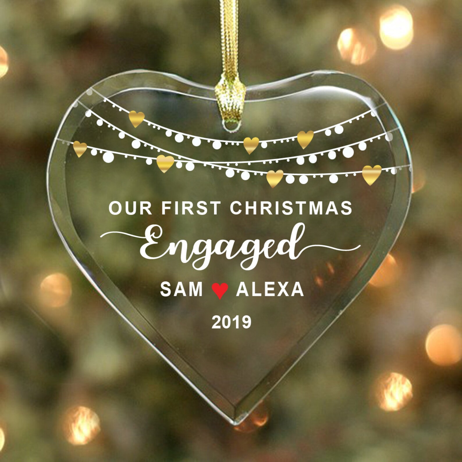Our First Christmas Engaged - Couple’s Glass Heart Ornament ...