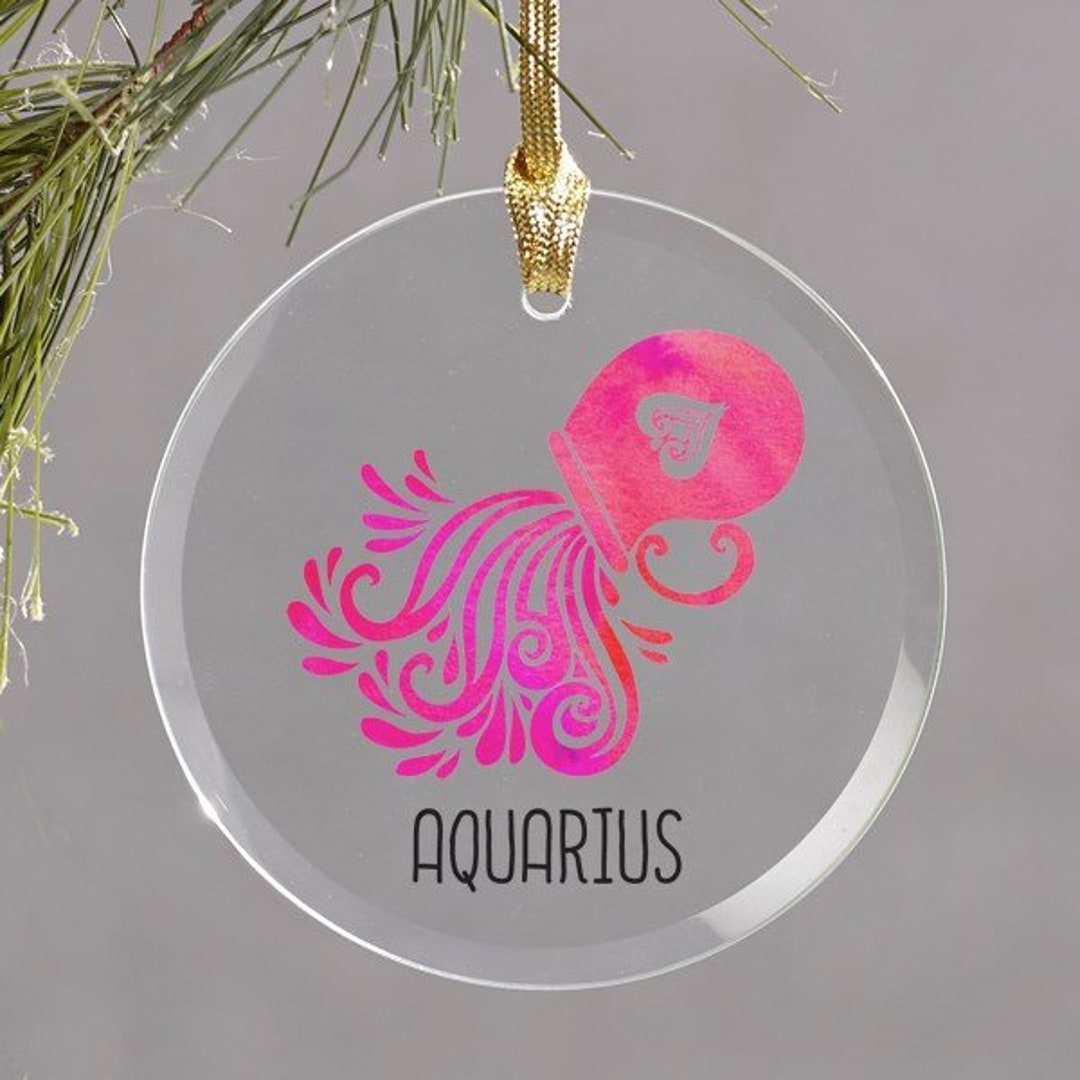 Aquarius Zodiac Sign Round Glass Ornament Water Bearer Symbol Astrology ...