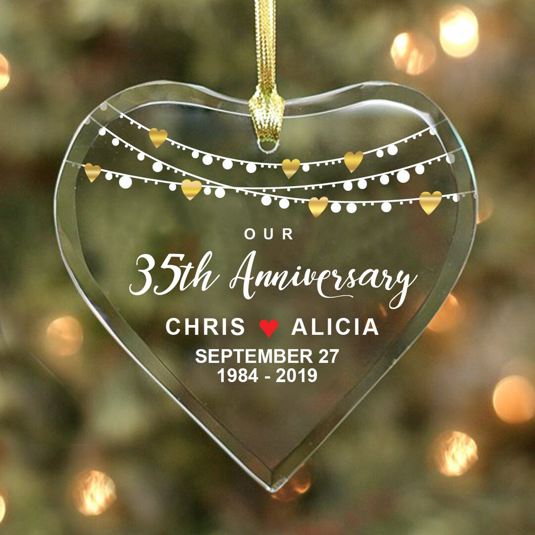 Our 35th Anniversary - Couple’s Glass Heart Ornament - Personalized ...