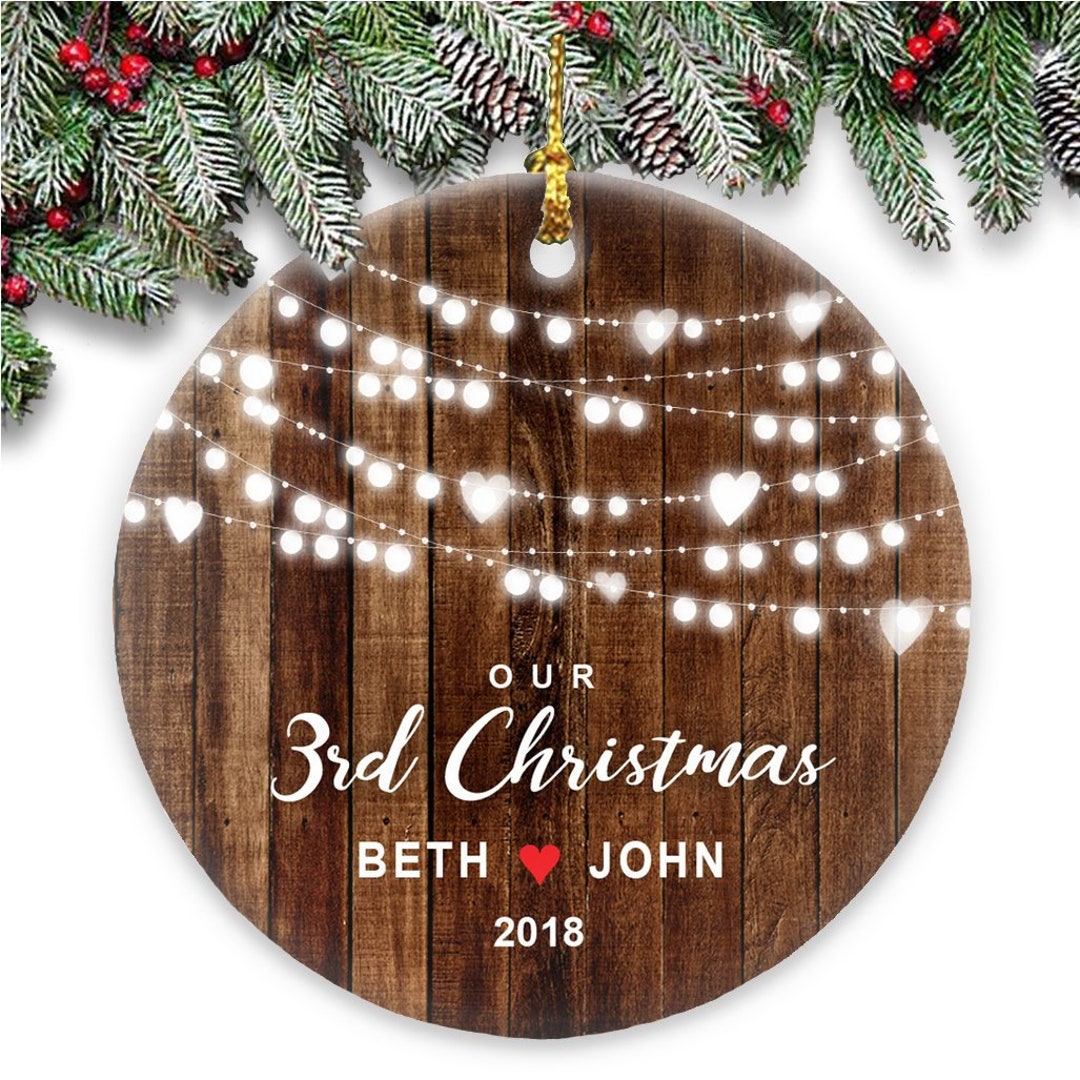 Our 3rd Christmas Ornament - Rustic Tree Lights - Couple’s Round ...