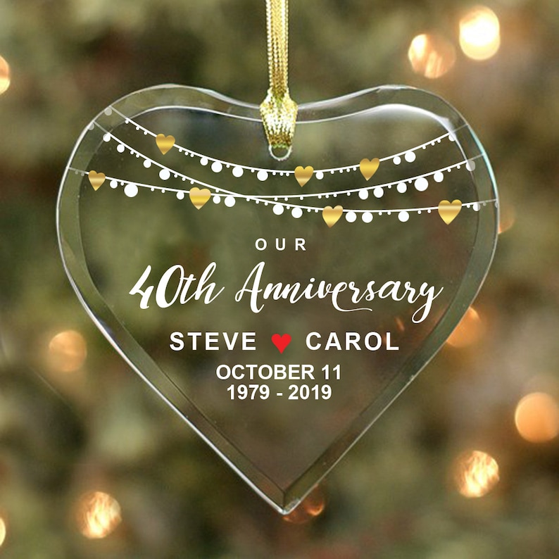 Our 40th Anniversary - Couple’s Glass Heart Ornament - Personalized ...
