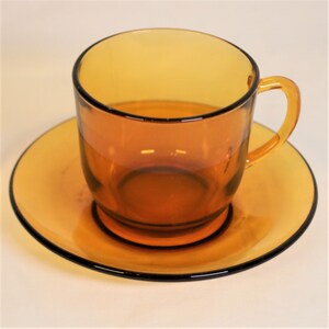 Vintage Set of Tea Cups / Vereco / Amber Glass / France | Etsy