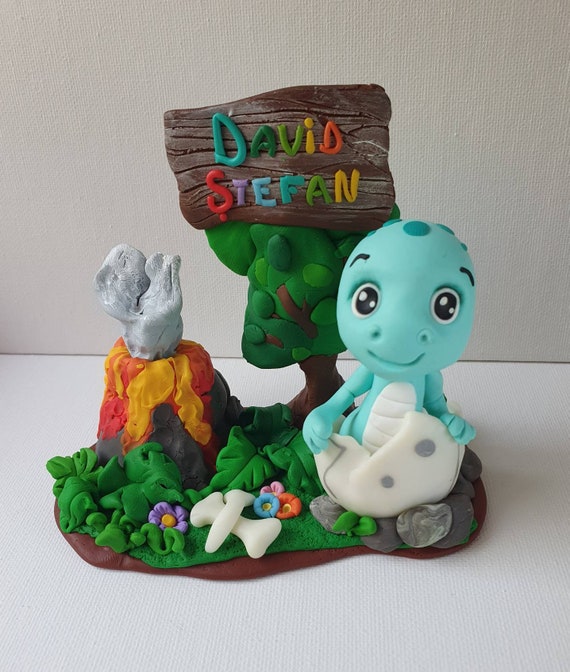 Cute Dinosaur Cake Topper With Volcano - Etsy
