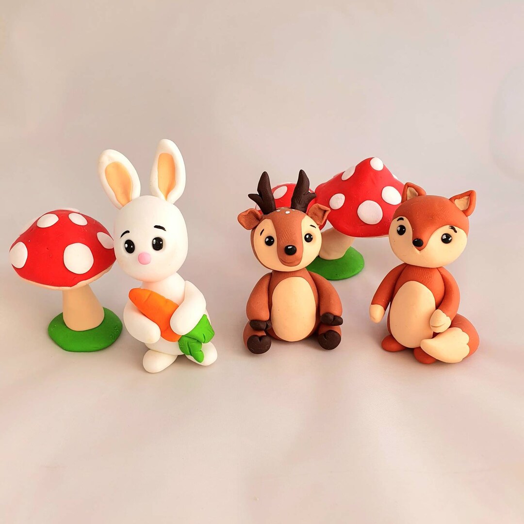 Forest Animals Cake Topper, Wild Animals Topper, Fox Figurine, Rabbit ...