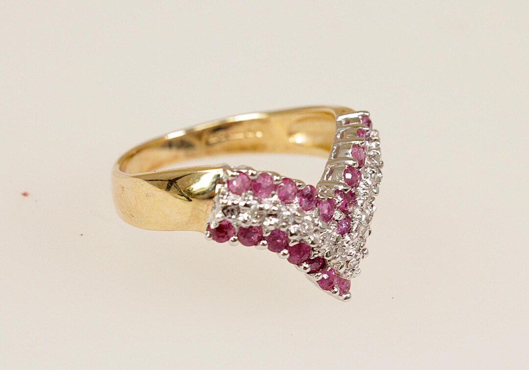 9ct Gold Ruby & Diamond Wishbone Ring - Etsy