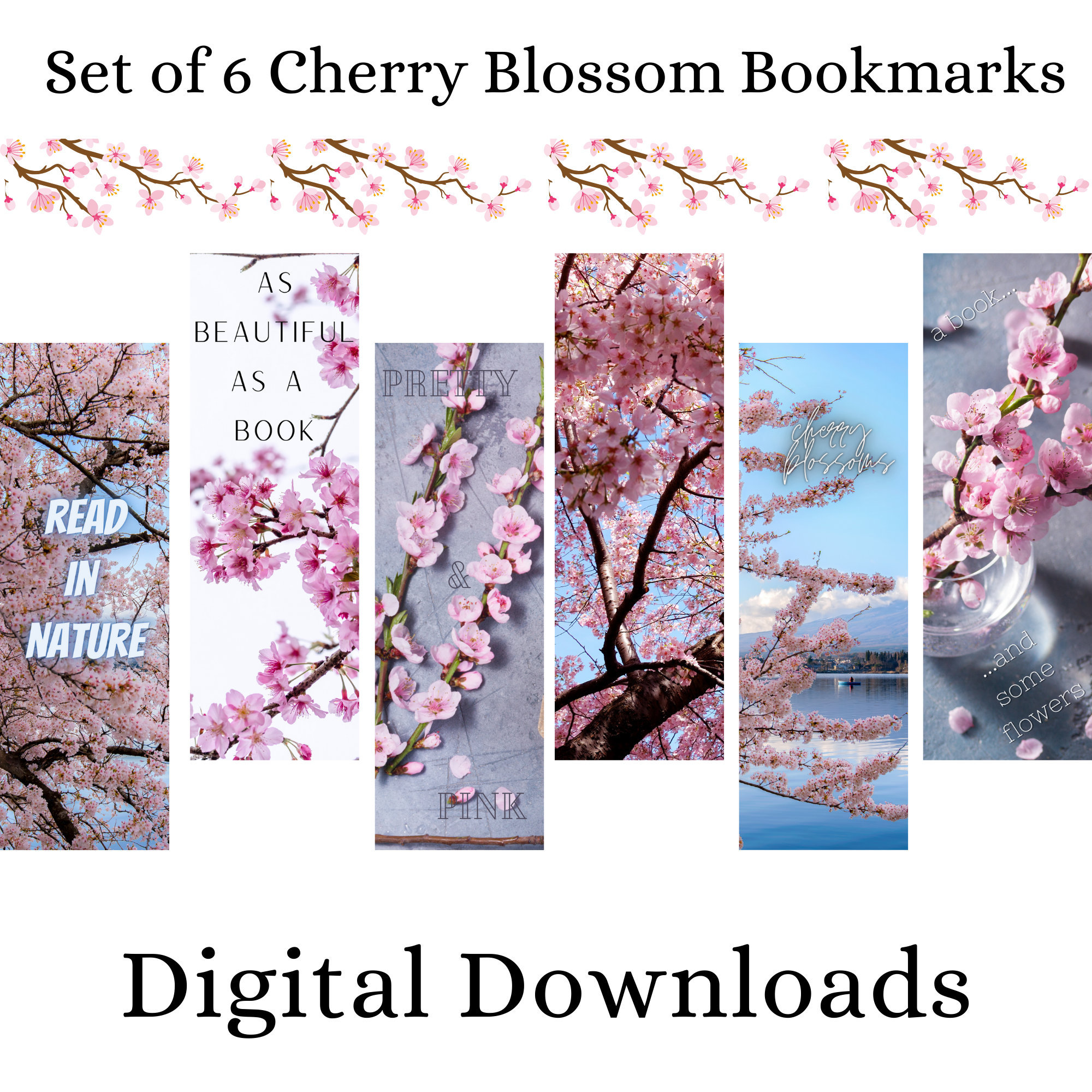 Set of 6 Cherry Blossom Bookmarks Digital Downloads - Etsy