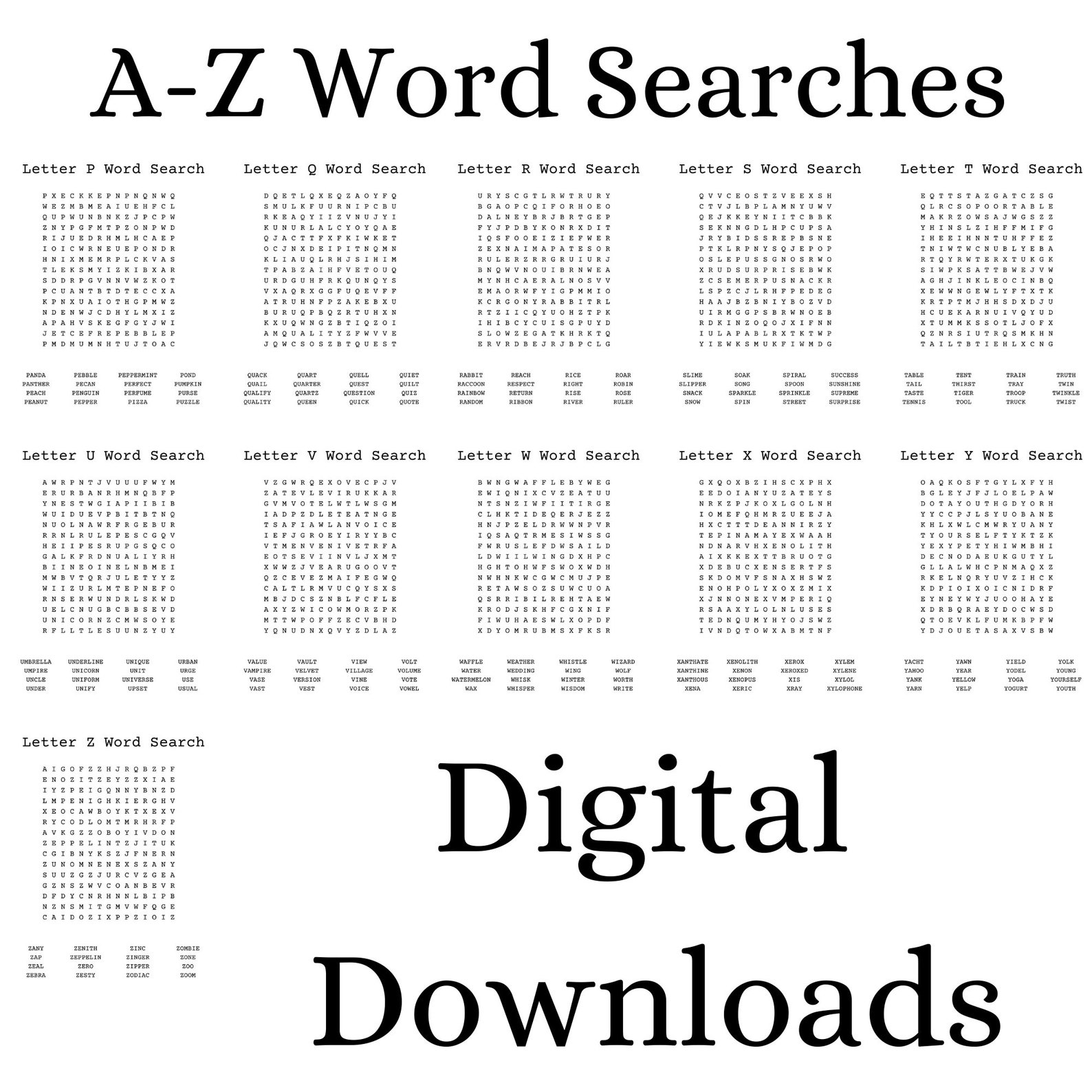 A-Z Letter Word Searches Bundle Digital Downloads - Etsy