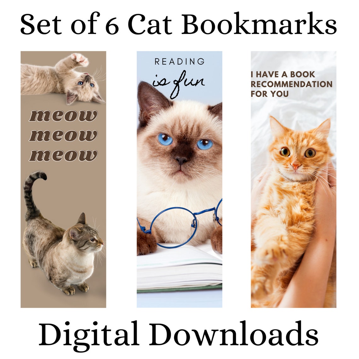 Set of 6 Cat Bookmarks Digital Downloads - Etsy