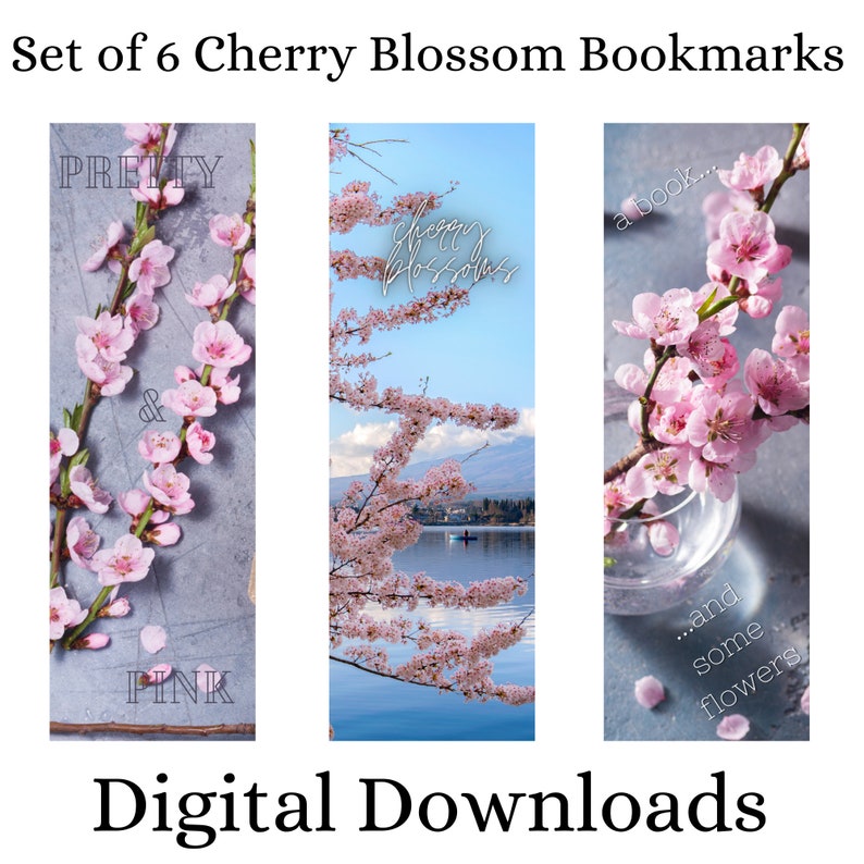 Set of 6 Cherry Blossom Bookmarks Digital Downloads - Etsy