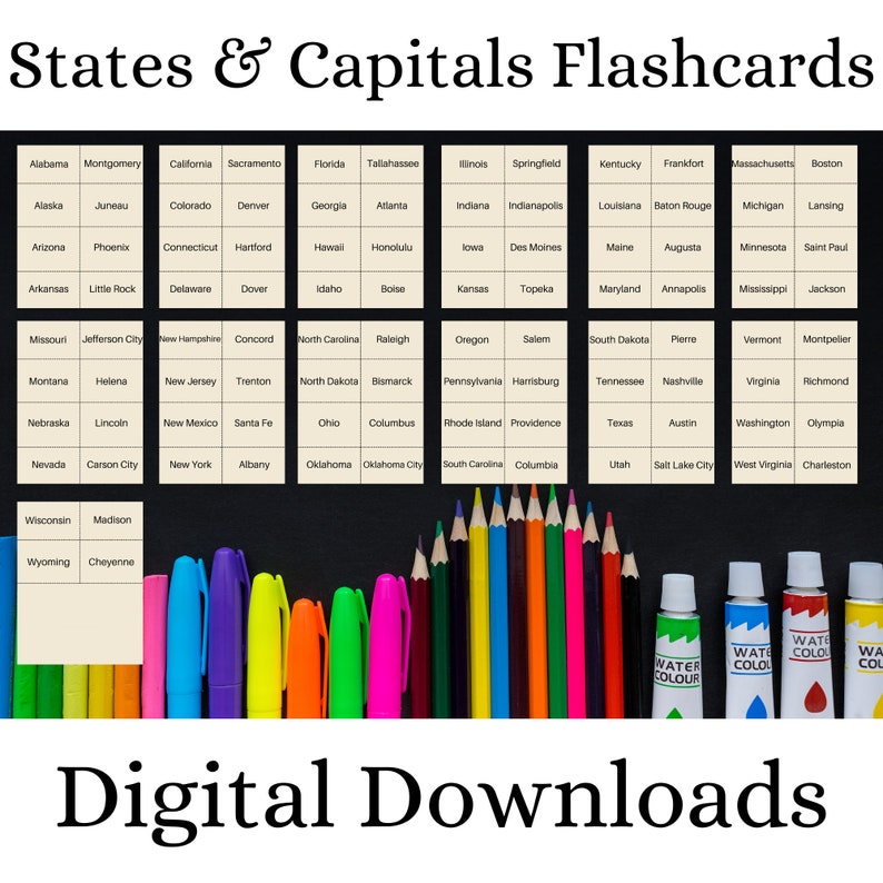 United States & Capitals Flashcards Digital Download - Etsy
