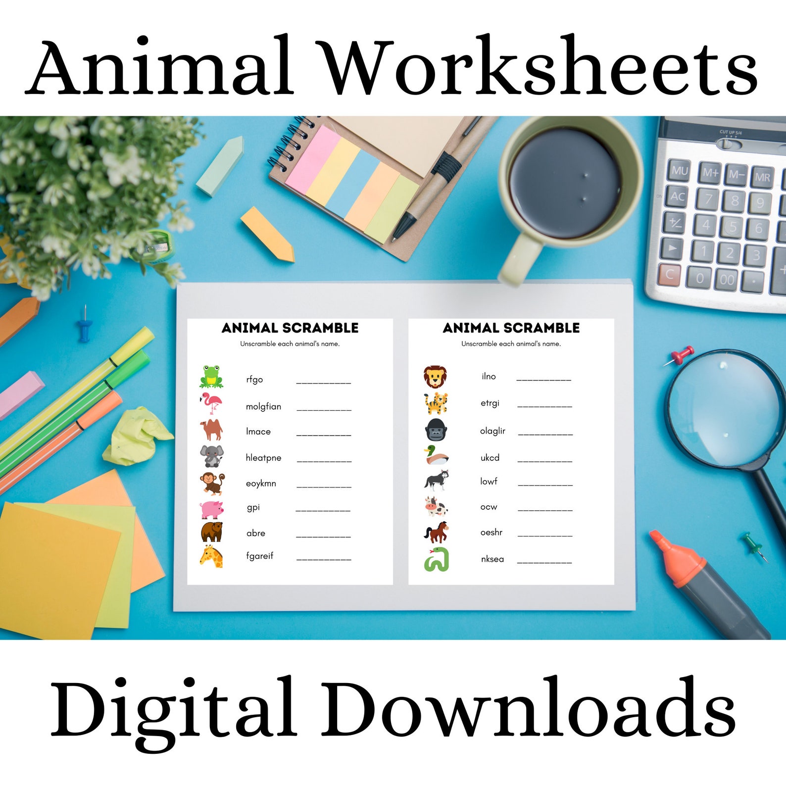 Set of 4 Animal Worksheets for Kids Digital Downloads - Etsy