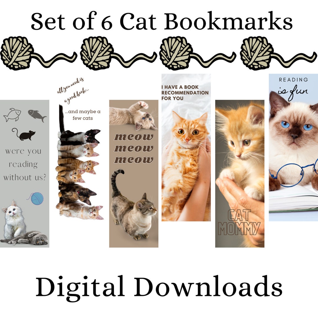 Set of 6 Cat Bookmarks Digital Downloads - Etsy