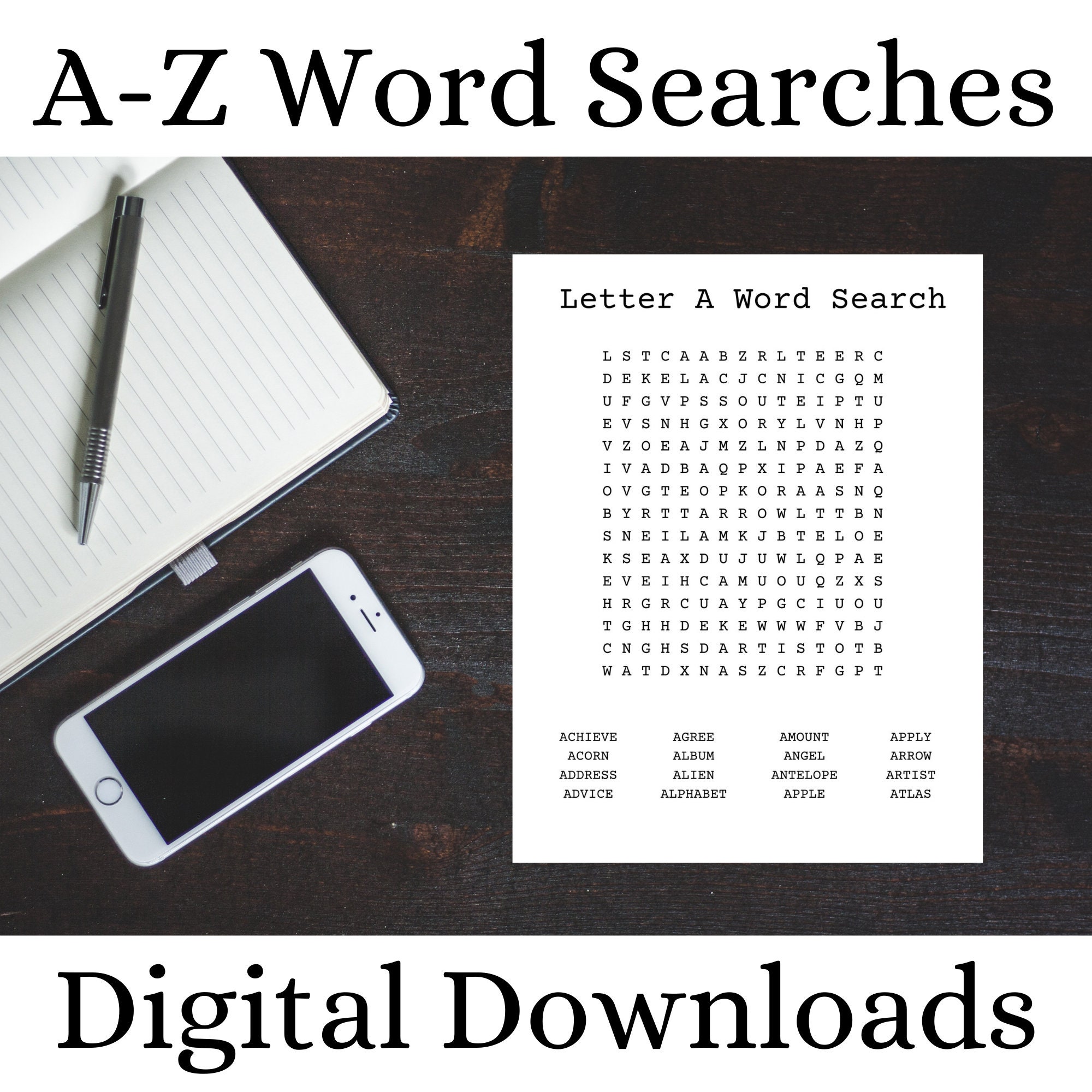 A-Z Letter Word Searches Bundle Digital Downloads - Etsy