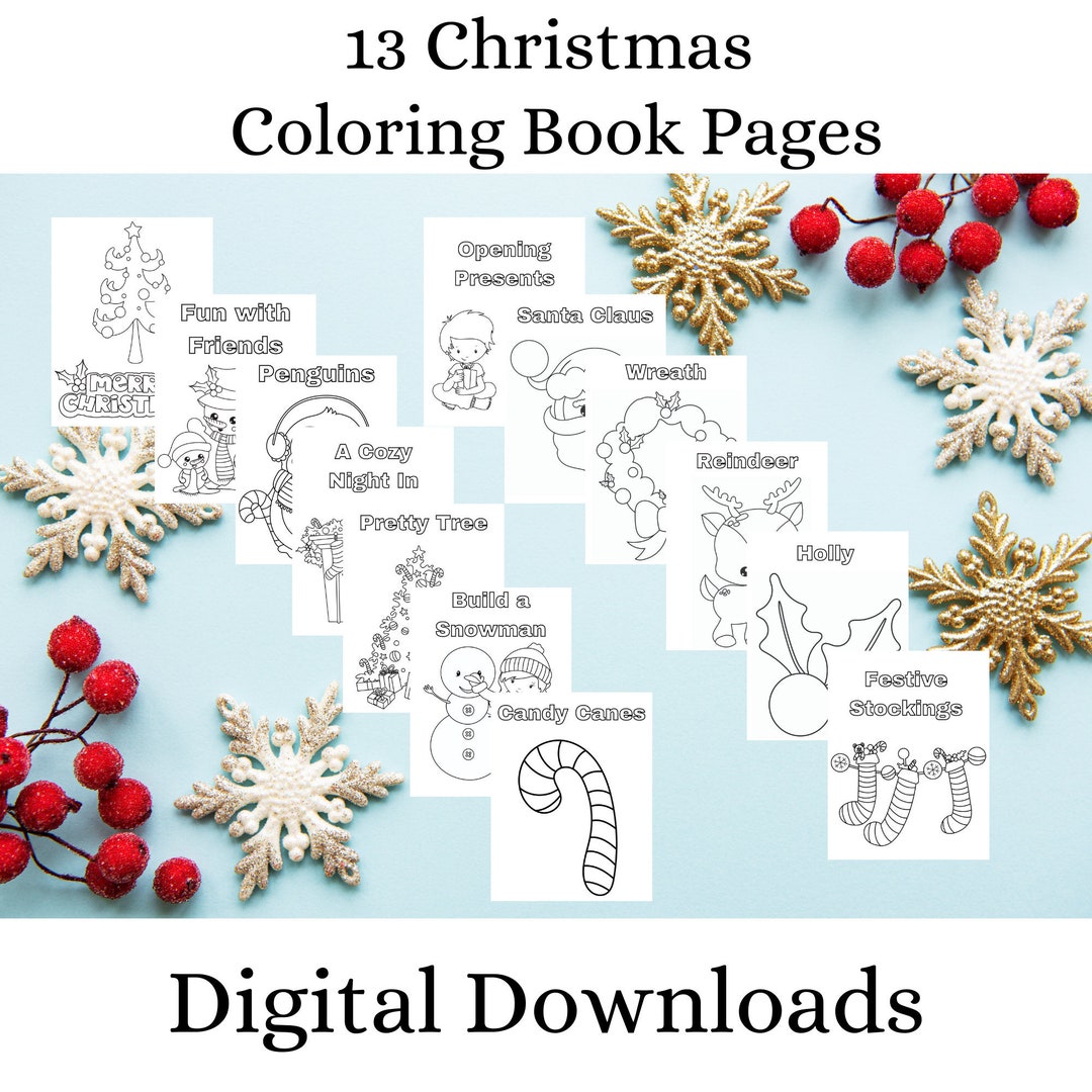 13 Christmas Coloring Book Pages Digital Download - Etsy