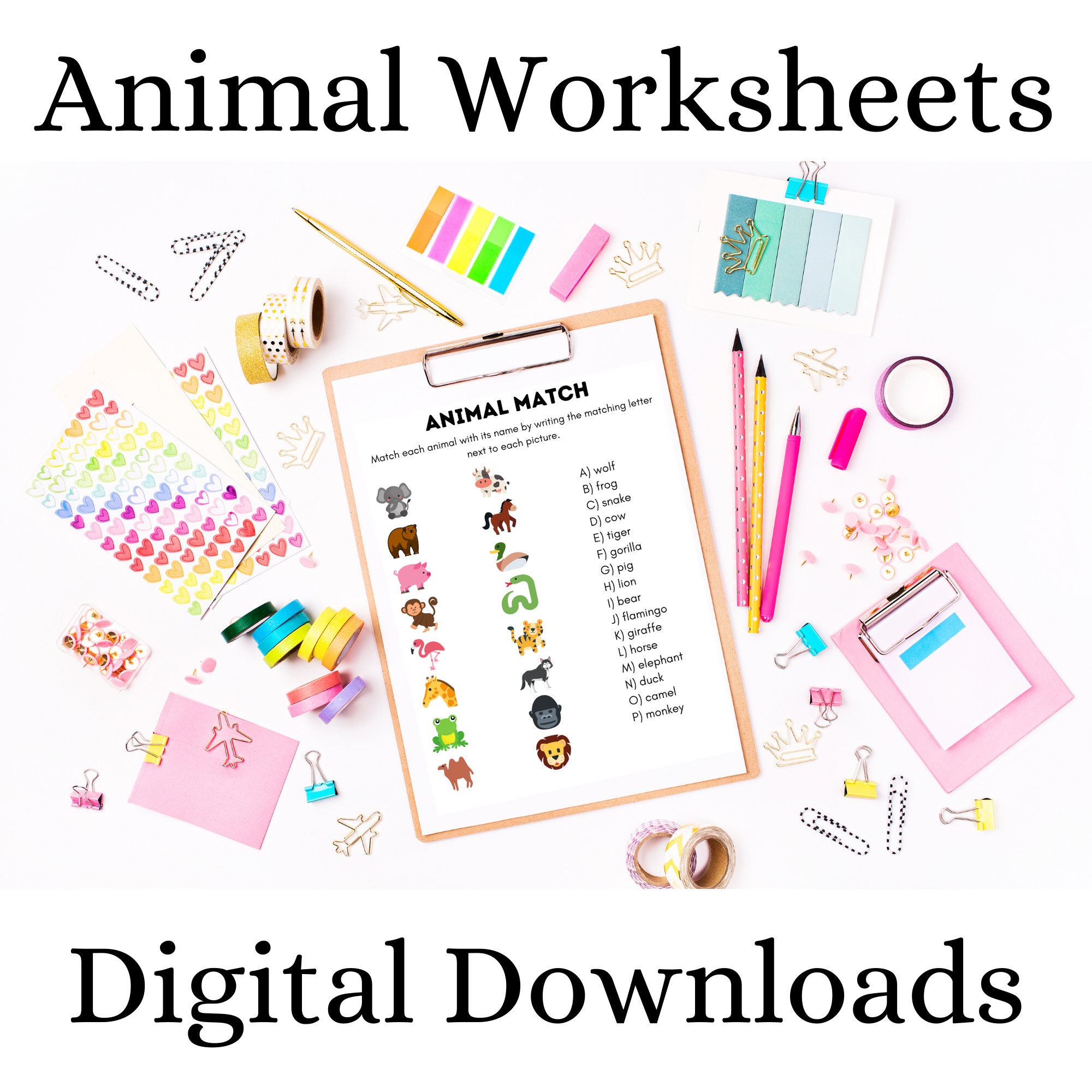 Set of 4 Animal Worksheets for Kids Digital Downloads - Etsy