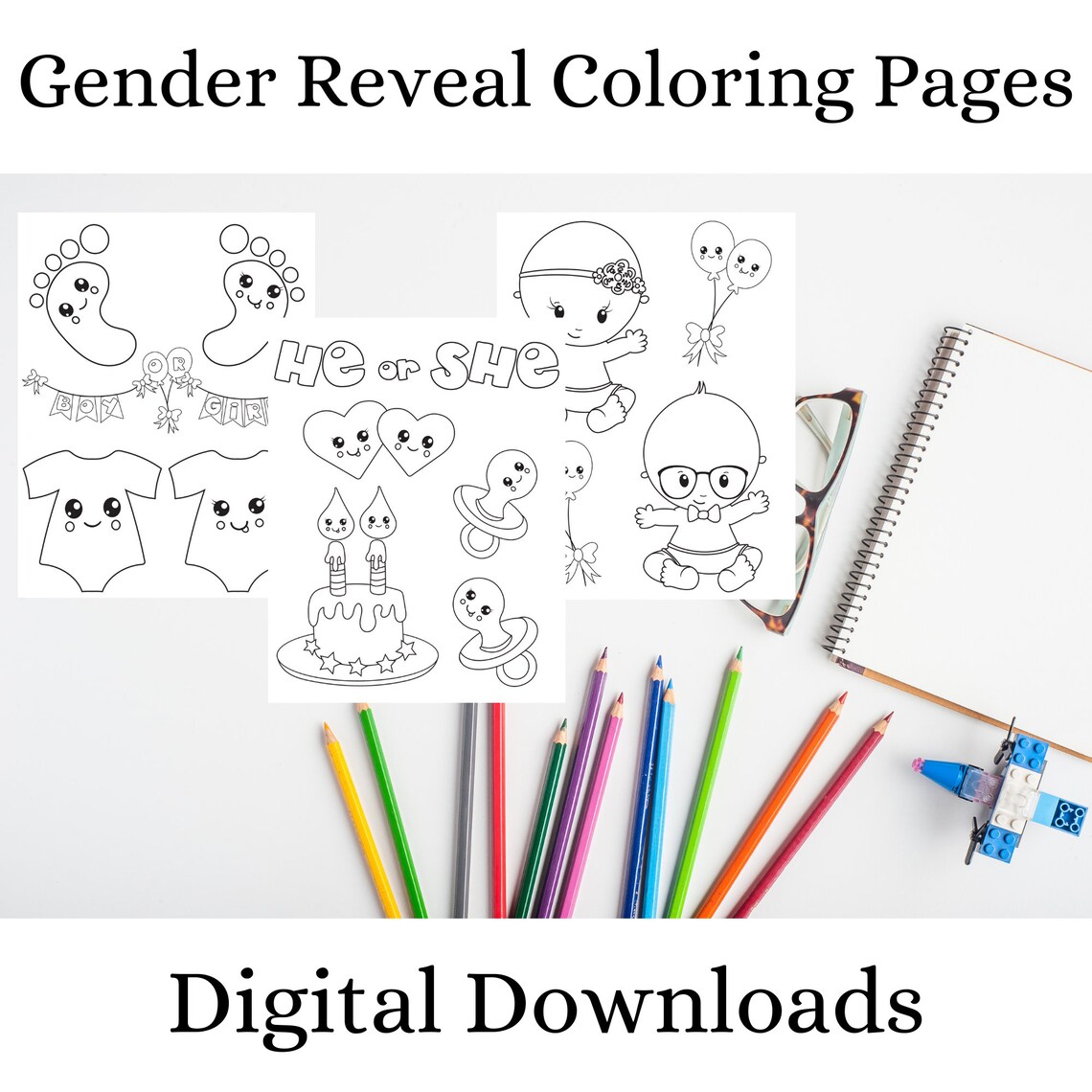 Gender Reveal Coloring Pages Digital Download - Etsy