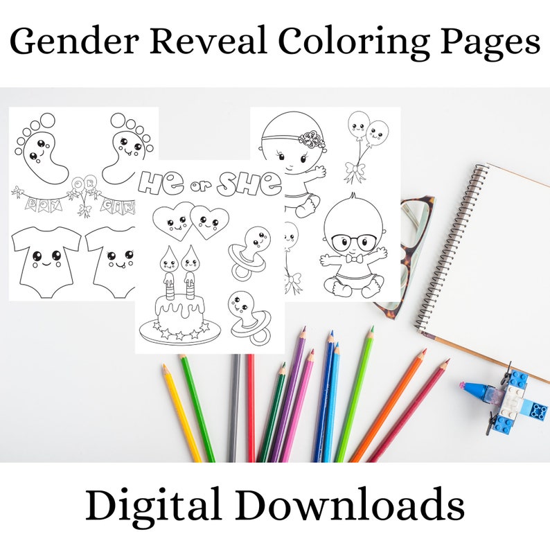 Gender Reveal Coloring Pages Digital Download - Etsy