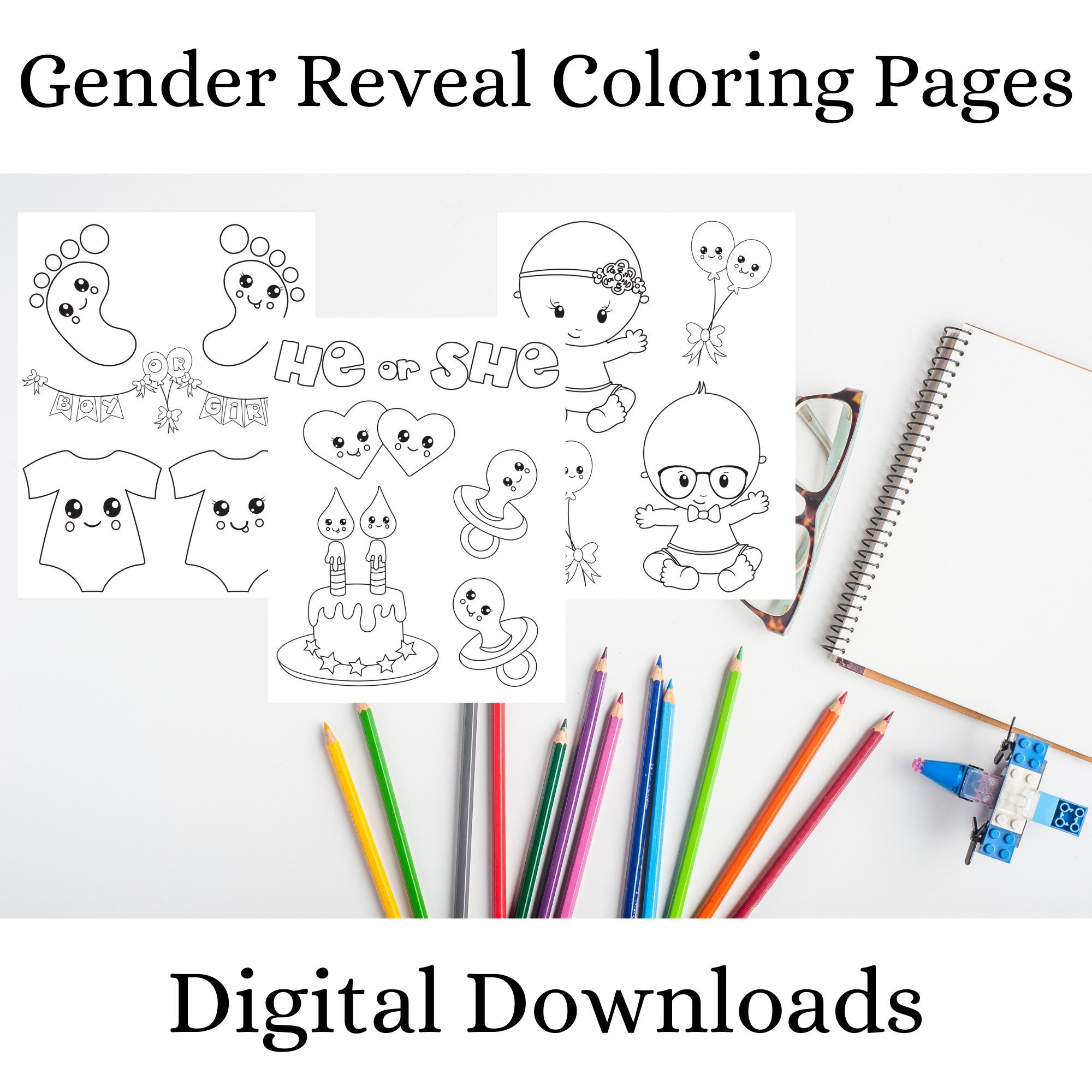 Gender Reveal Coloring Pages Digital Download - Etsy