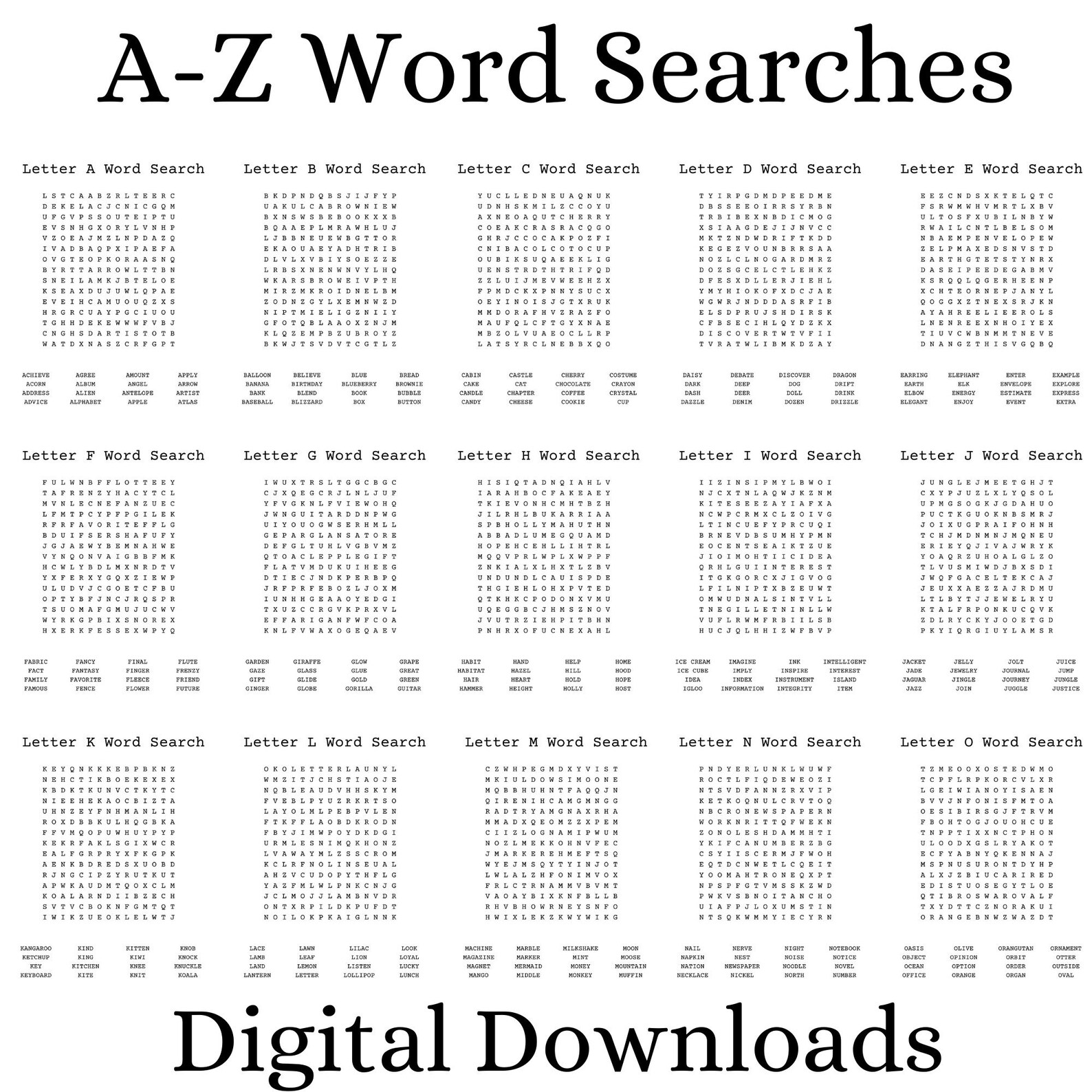 A-Z Letter Word Searches Bundle Digital Downloads - Etsy